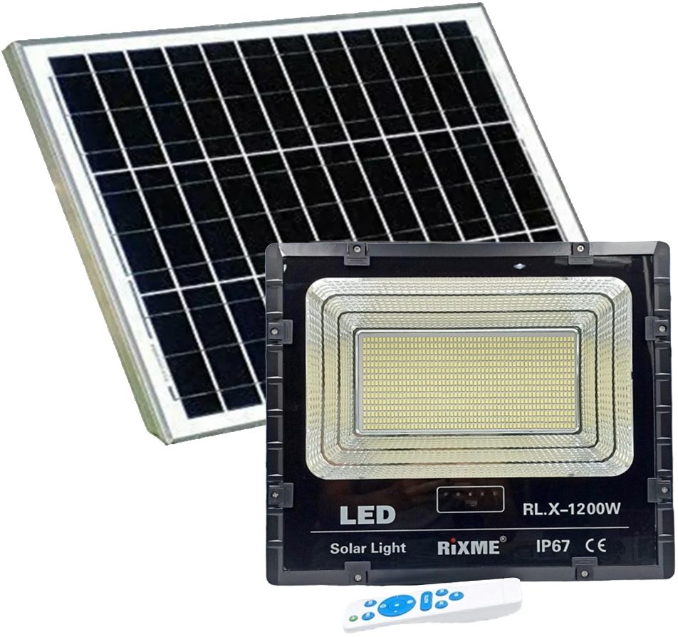 Αδιάβροχος Ηλιακός Προβολέας 1200W με Φωτοβολταϊκό Πάνελ, Τηλεκοντρόλ ...